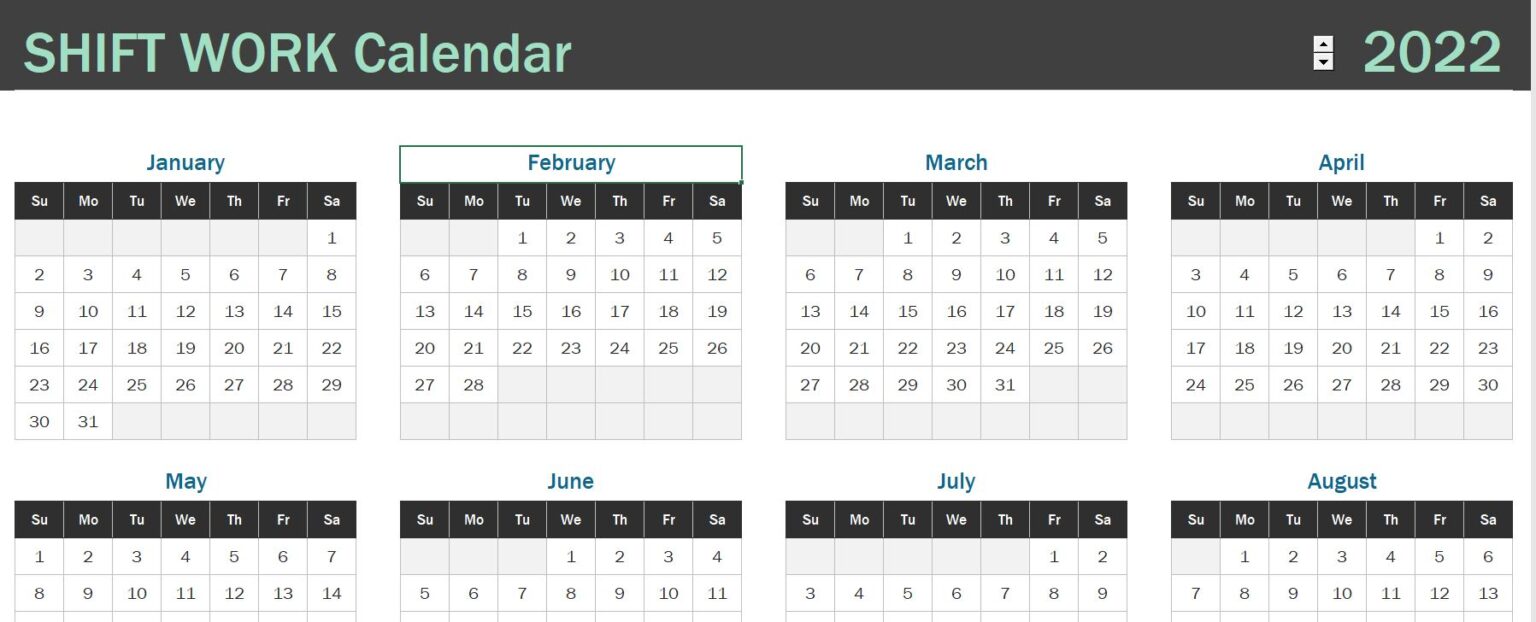Monthly Calendar 2022 Excel - Exsheets