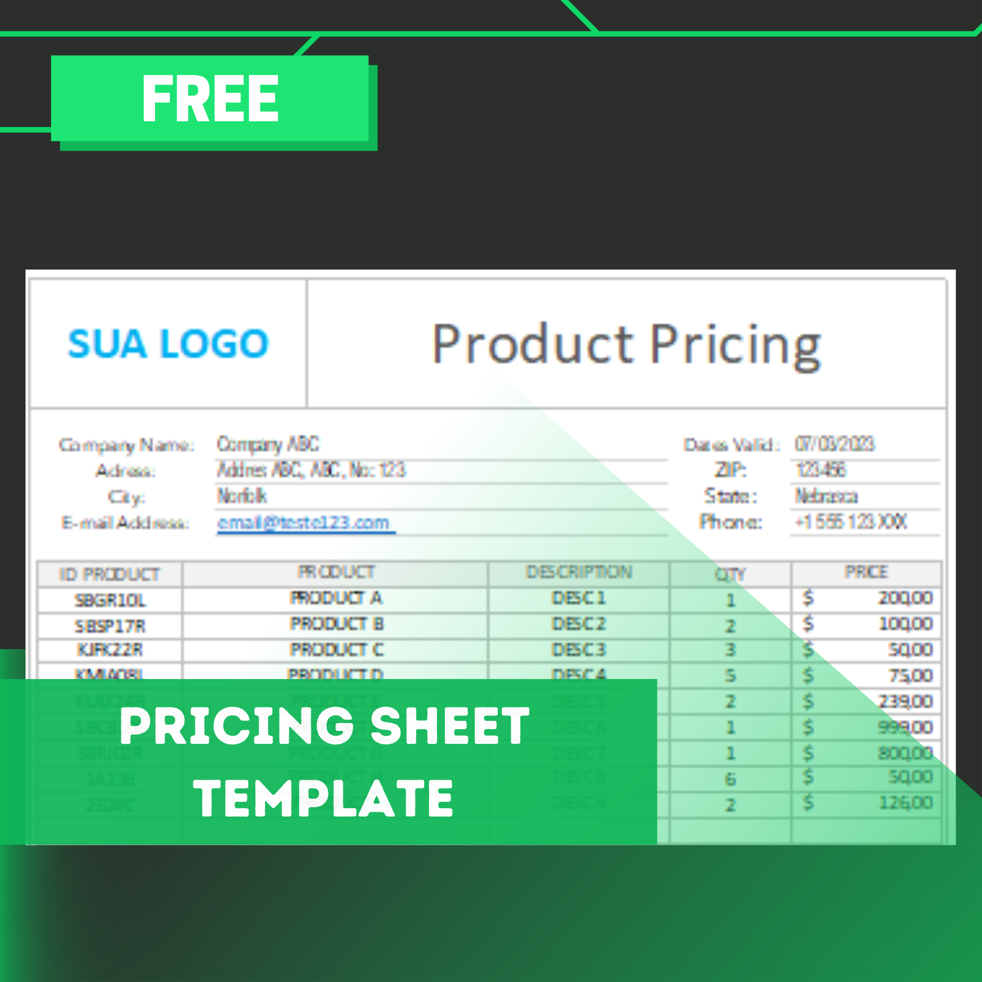 Pricing Sheet Template Exsheets