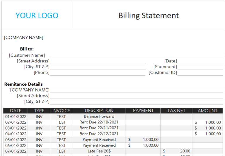 Billing Statement Template Exsheets Billing Statement Template Exsheets