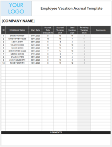 Employee Vacation Accrual Template - Exsheets