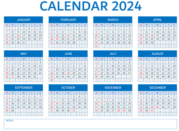 Printable Calendar 2024 - Exsheets
