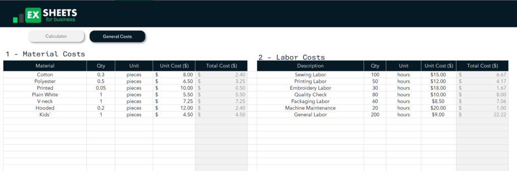 Product Price Calculator Spreadsheet - Exsheets